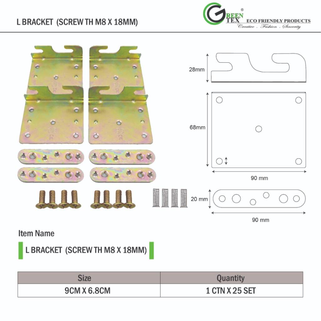 L BRACKET (SREW TH M8 X 18MM) - Greentex
